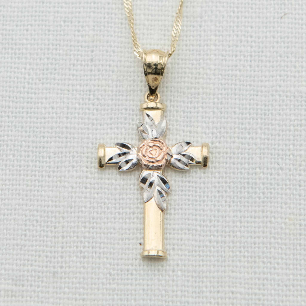 Baby Jewelry - 14k Gold Rose Cross With Chain – Baby Beau and Belle