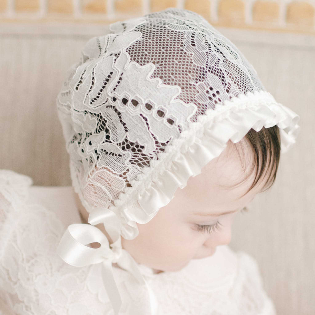 Girls Lace Bonnet - Victoria Collection – Baby Beau and Belle